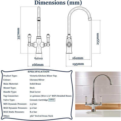 Victoria Kitchen Sink Taps Chrome Brass Faucet Lever Kitchen Mixer Taps ...