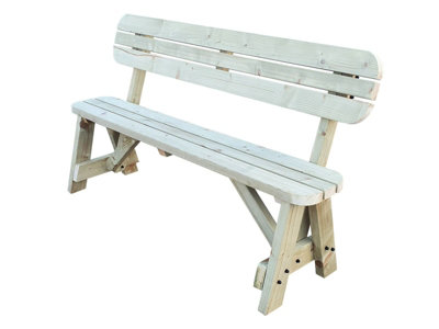 Victoria Rounded Garden Fence Bench with Back-rest (4ft, Natural finish)
