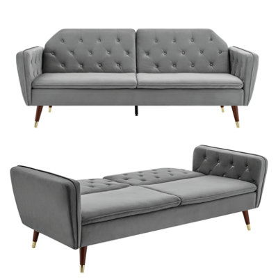Victoria Sofa Bed 3 Seater Velvet Click Clack - Light Grey