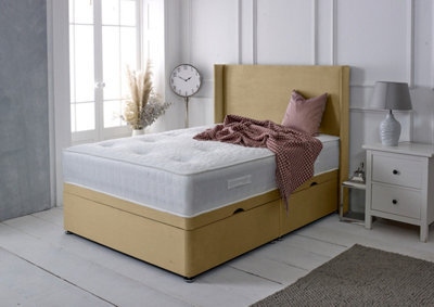 Victoria Winged Plush Velvet Ottoman Storage Bed, with Pocket Mattress ...