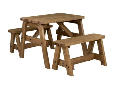 Victoria wooden picnic bench and table set, rounded outdoor dining set ...