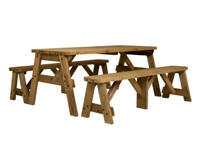 Victoria wooden picnic bench and table set, rounded outdoor dining set ...