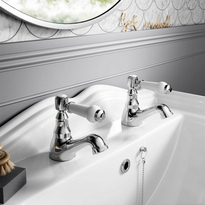Victorian Chrome Bathroom Sink Taps, 1/4 Turn Brass Traditional Basin ...