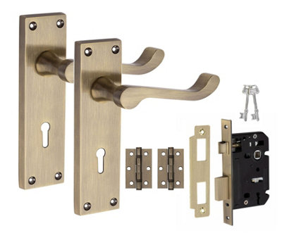 Victorian Scroll Internal Door Handle with 2.5" 3 Lever Lock & Hinges ...