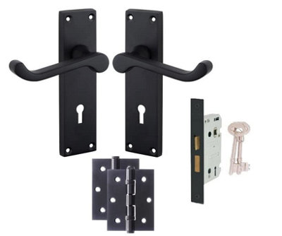 Victorian Scroll Lever Lock Door Handles Matt Black Finish 3 Lever Lock ...