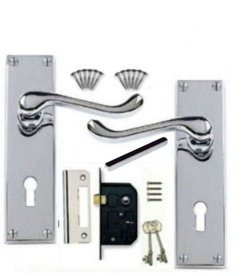 Victorian Scroll Polished Chrome Lever Lock Internal Door Handles +3 ...