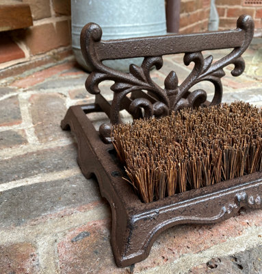 Victorian Style Cast Iron Ornate Boot Scraper And Brush