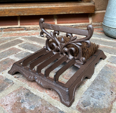 Victorian Style Cast Iron Ornate Boot Scraper And Brush