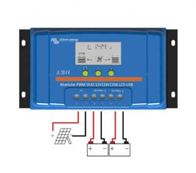 Victron Energy Bluesolar PWM Duo Charge Controller 12/24v 20A LCD Screen and 2 USB Ports
