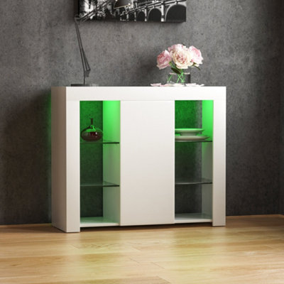 Vida Designs Azura White 1 Door Large LED Sideboard Storage Cabinet ...