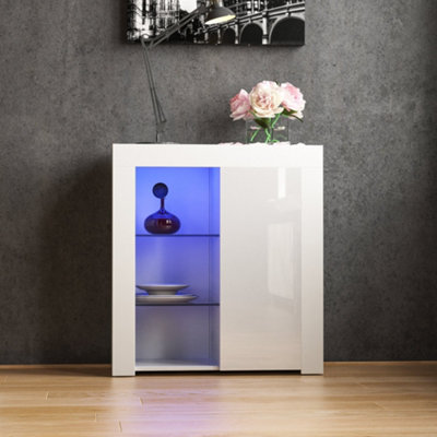 Vida Designs Azura White 1 Door LED Sideboard Storage Cabinet Cupboard