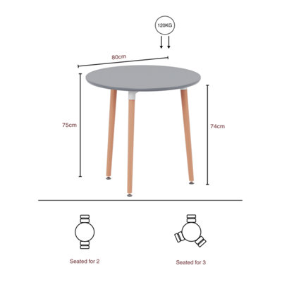 Vida Designs Batley 3 Seater Round Dining Table, Grey