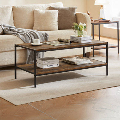 Vida Designs Brooklyn Dark Wood 2 Tier Industrial Rustic Coffee Table
