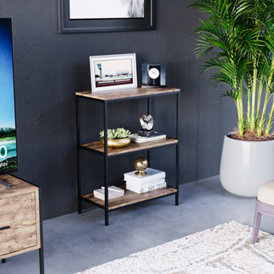 Vida Designs Brooklyn Dark Wood 3 Tier Bookcase Industrial Freestanding ...