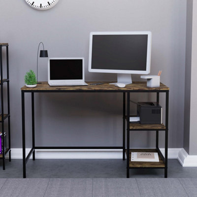 Vida Designs Brooklyn Dark Wood Desk with 2 Shelves Sturdy Computer ...