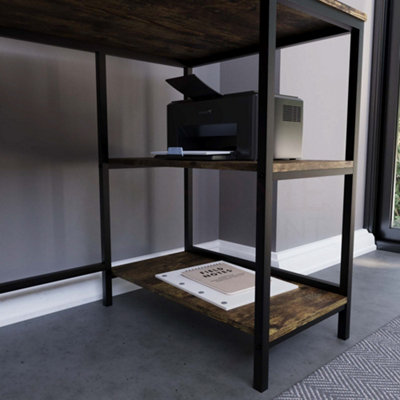 Vida Designs Brooklyn Dark Wood Desk with 2 Shelves Sturdy Computer ...