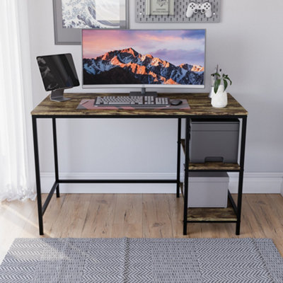 Vida Designs Brooklyn Dark Wood Desk with 2 Shelves Sturdy Computer ...