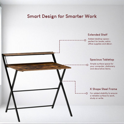 Vida Designs Brooklyn Dark Wood Foldable Computer Desk - Fully Assembled