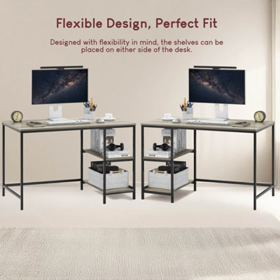 Vida Designs Brooklyn Grey Desk with 2 Shelves Sturdy Computer Office Desk