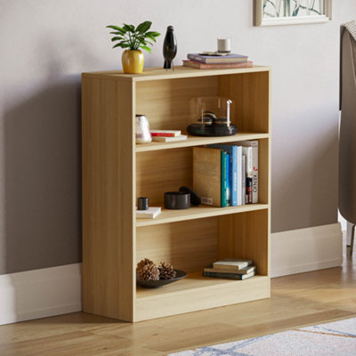 Vida Designs Cambridge Oak 3 Tier Low Bookcase Freestanding Shelving ...