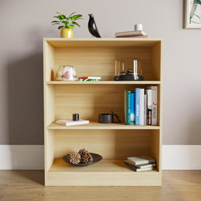 Vida Designs Cambridge Oak 3 Tier Low Bookcase Freestanding Shelving Unit H 750mm W 600mm D