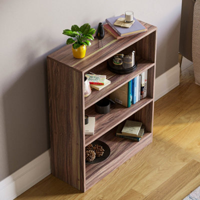 Vida Designs Cambridge Walnut 3 Tier Low Bookcase Freestanding Shelving Unit H 750mm W 600mm D