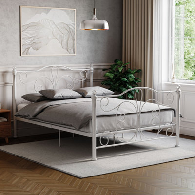 White metal bed frame double store