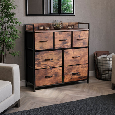 Vida Designs Chorley 7 Drawer Fabric UKFR Chest of Drawers, Rustic Brown