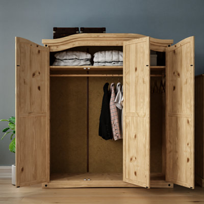 Vida Designs Corona 3 Door Wardrobe Mexican Solid Waxed Pine H 1780mm W 1500mm D 500mm