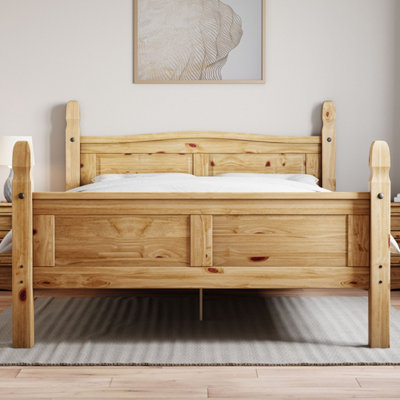Vida Designs Corona 5ft King Size Solid Wood Bed Frame Distressed Waxed Pine, High Foot End, 200 ...