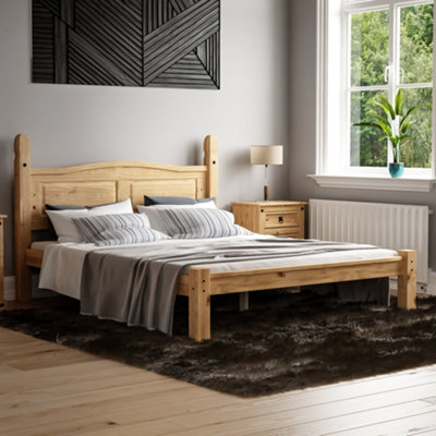 Vida Designs Corona 5ft King Size Solid Wood Bed Frame Distressed Waxed Pine Low Foot End 200 x 150cm