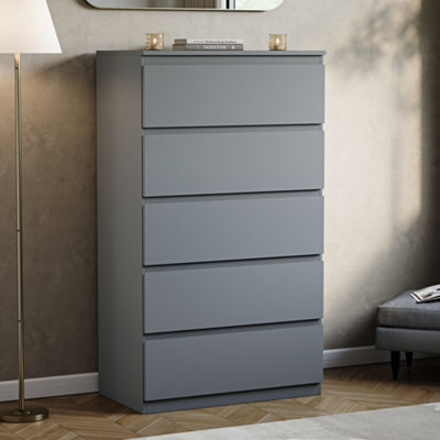 Vida Designs Denver Grey 5 Drawer Chest (H)1120mm (W)700mm (D)400mm