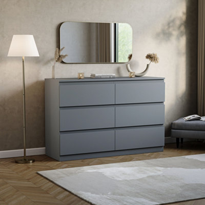 Vida Designs Denver Grey 6 Drawer Chest (H)770mm (W)1200mm (D)400mm