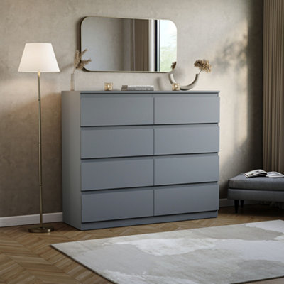 Vida Designs Denver Grey 8 Drawer Chest (H)955mm (W)1200mm (D)400mm