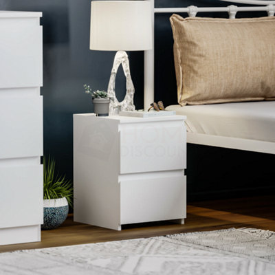 Vida Designs Denver White 2 Drawer Bedside Chest H 400mm W 295mm D 295mm