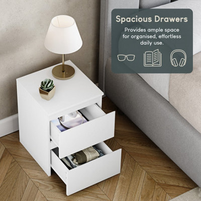Vida Designs Denver White 2 Drawer Bedside Chest (H)400mm (W)295mm (D)295mm
