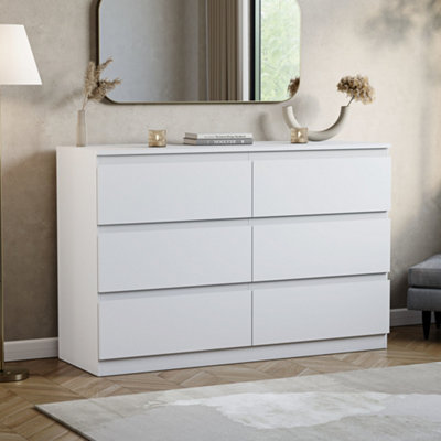 Vida Designs Denver White 6 Drawer Chest (H)770mm (W)1200mm (D)400mm