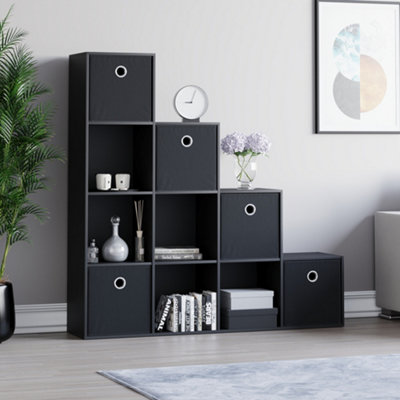 Vida Designs Durham Black 10 Cube Staircase Storage Unit & Set of 5 ...