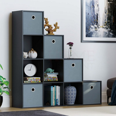 Vida Designs Durham Black 10 Cube Storage Unit & Set of 5 Grey Cube ...
