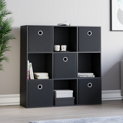 Vida Designs Durham Black 3x3 Cube Storage Unit & Set of 5 Black ...