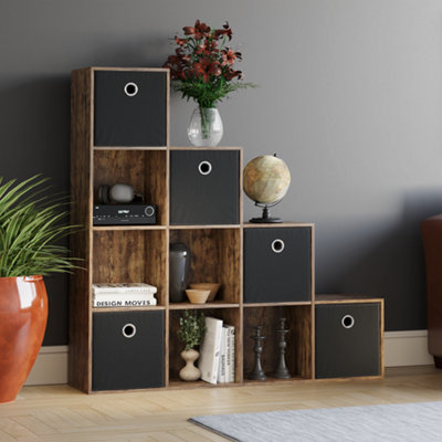 Vida Designs Durham Dark Wood 10 Cube Staircase Storage Unit & Set of 5 ...