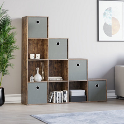 Vida Designs Durham Dark Wood 10 Cube Staircase Storage Unit & Set of 5 ...