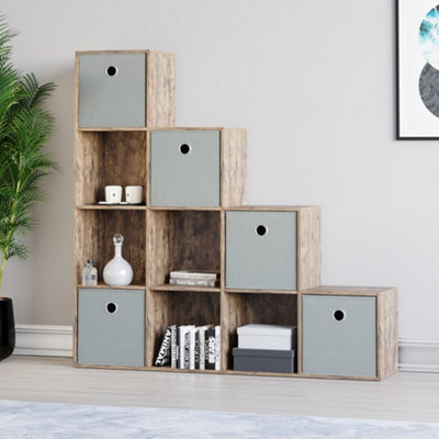 Vida Designs Durham Dark Wood 10 Cube Staircase Storage Unit & Set of 5 ...