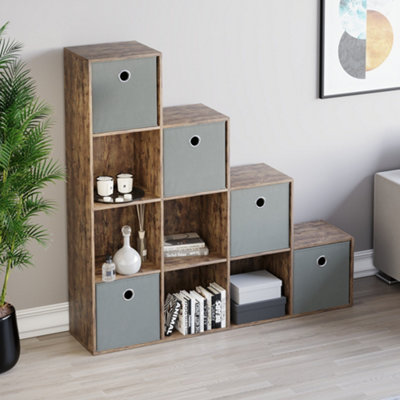 Vida Designs Durham Dark Wood 10 Cube Staircase Storage Unit & Set of 5 ...