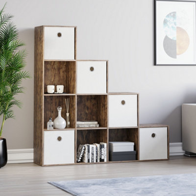 Vida Designs Durham Dark Wood 10 Cube Staircase Storage Unit & Set of 5 ...