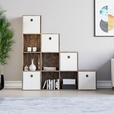 Vida Designs Durham Dark Wood 10 Cube Staircase Storage Unit & Set of 5 ...