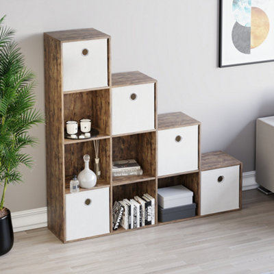 Vida Designs Durham Dark Wood 10 Cube Staircase Storage Unit & Set of 5 ...