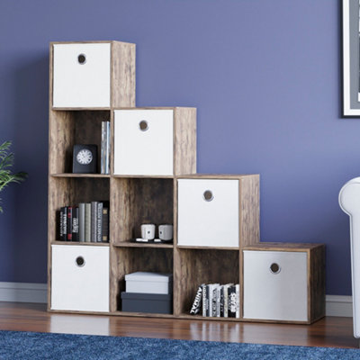 Vida Designs Durham Dark Wood 10 Cube Staircase Storage Unit & Set of 5 ...