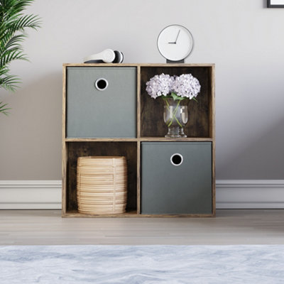 Vida Designs Durham Dark Wood 2x2 Cube Storage Unit & Set of 2 Grey ...
