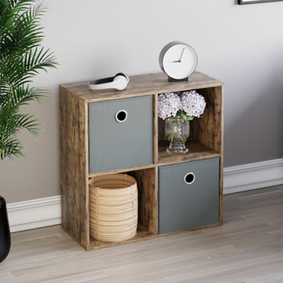 Vida Designs Durham Dark Wood 2x2 Cube Storage Unit & Set of 2 Grey ...